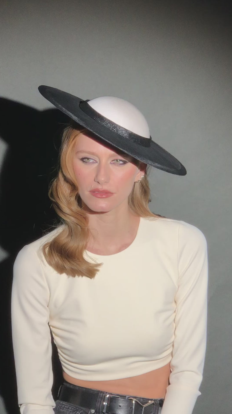 FALLEN ANGEL black and white cartwheel hat – Filipa Cardoso Millinery